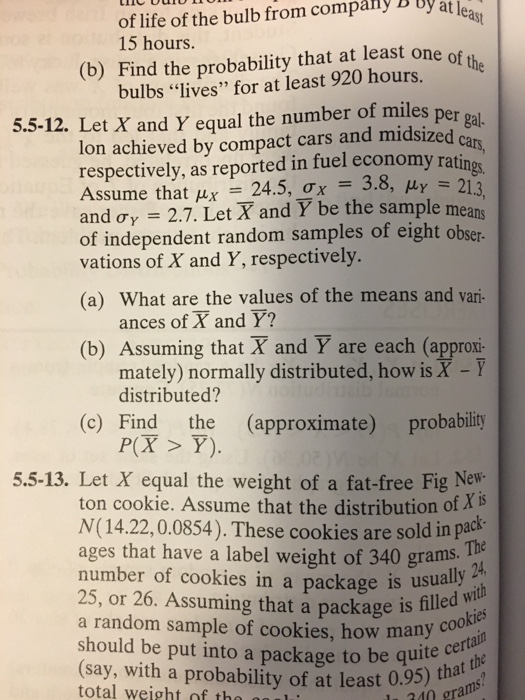 Solved Let X and Y equal the number of miles per achieved | Chegg.com