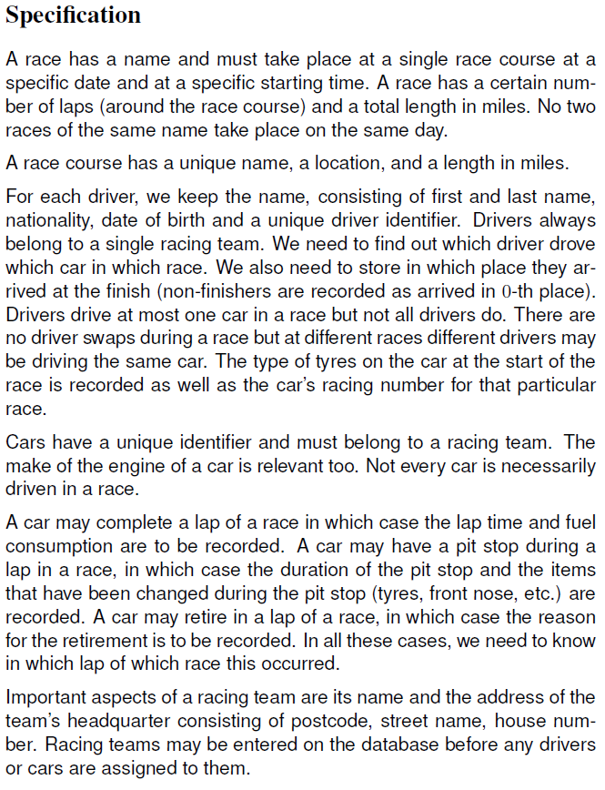 Specification A race has a name and must take place | Chegg.com