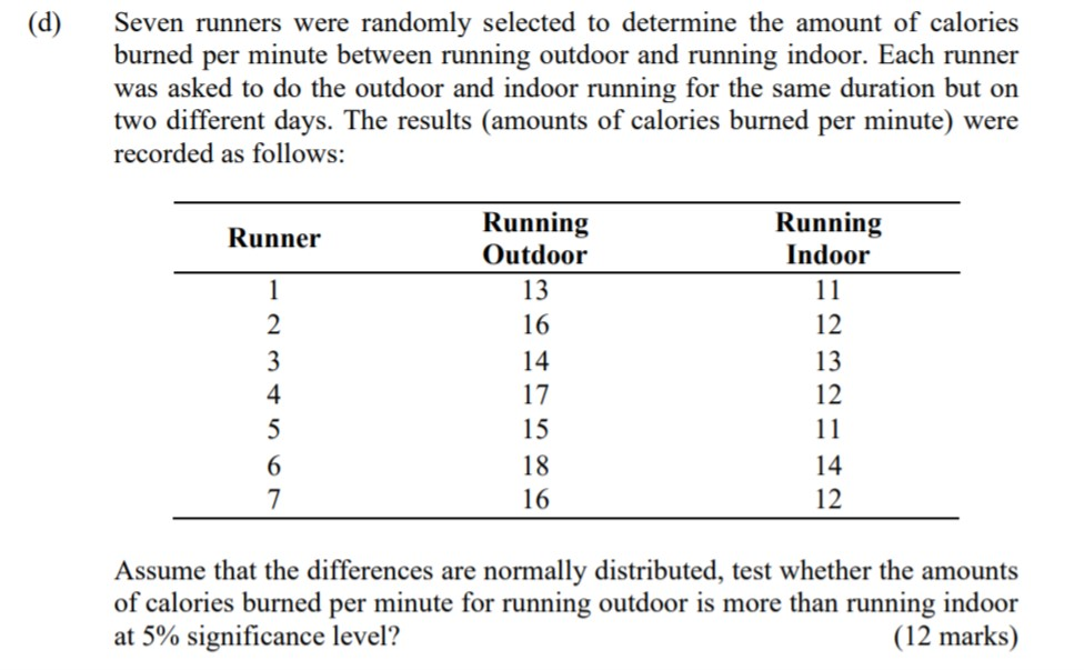 Solved (d) Seven runners were randomly selected to determine | Chegg.com