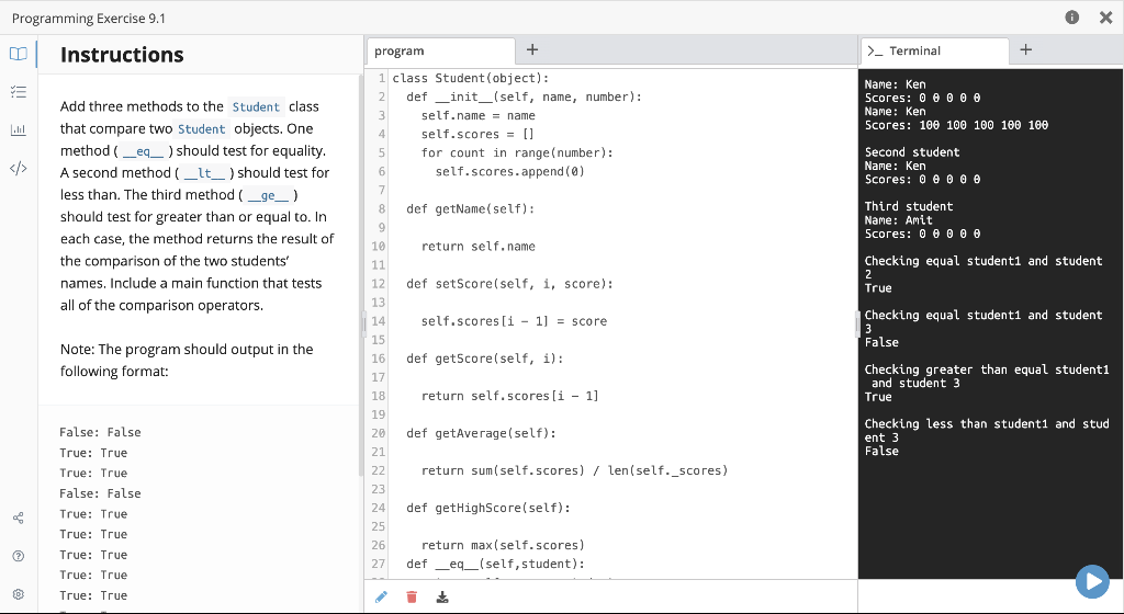 Programming Exercise 9.1 X + Instructions program + | Chegg.com