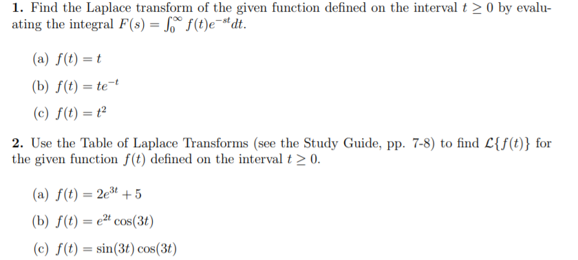 Solved 1. Find the Laplace transform of the given function | Chegg.com