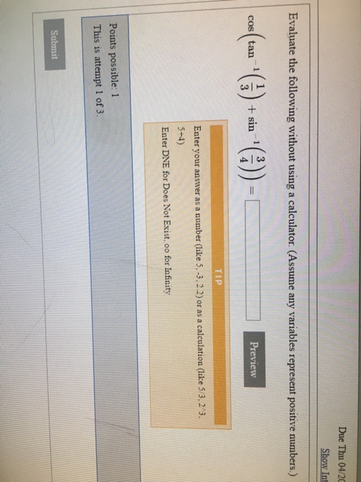 Solved Evaluate the following without using a calculator. | Chegg.com