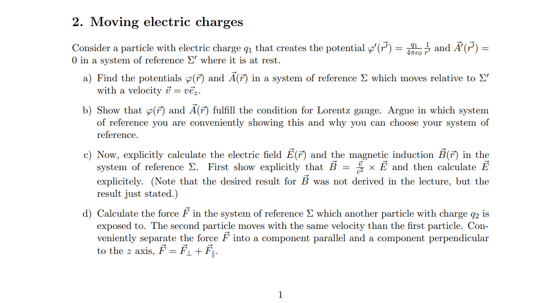 2. Moving electric charges Consider a particle with | Chegg.com