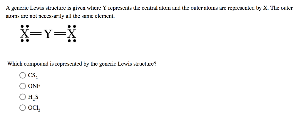 Solved A generic Lewis structure is given where Y represents | Chegg.com