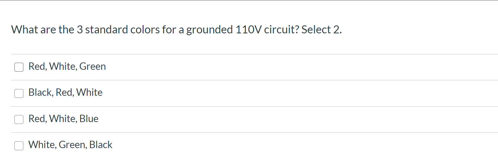 Solved What are the 3 standard colors for a grounded 110V | Chegg.com