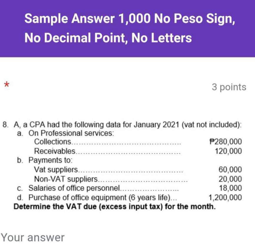 Solved Sample Answer 1,000 No Peso Sign, No Decimal Point, | Chegg.com