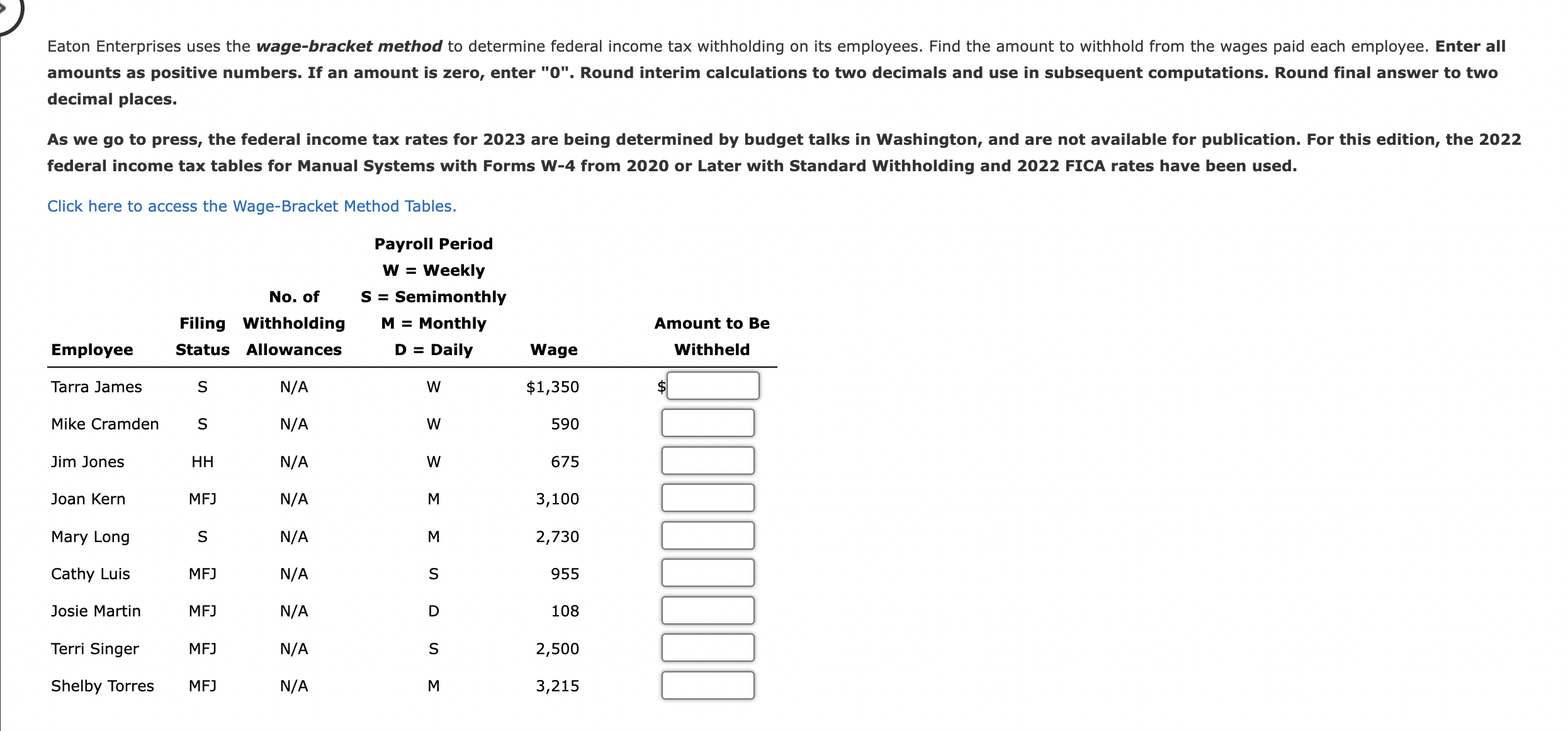 Solved decimal places. federal income tax tables for Manual | Chegg.com