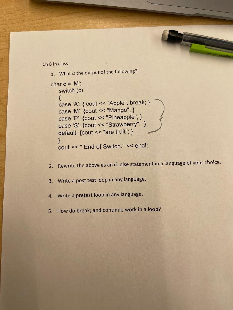 Solved Ch 8 In class 1. What is the output of the following? | Chegg.com