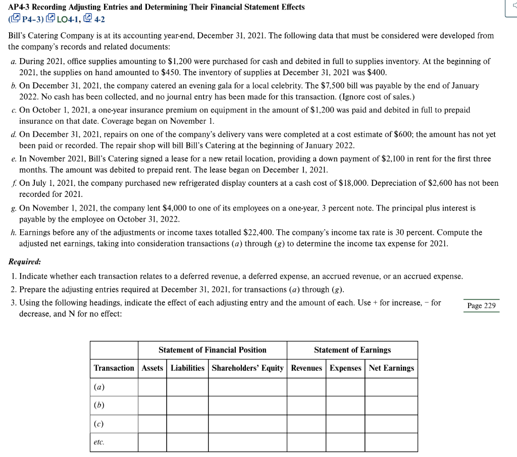 Solved AP4-3 Recording Adjusting Entries and Determining | Chegg.com