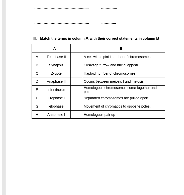Solved Lab - 10 Home work Meiosis I. a. Name the labelled | Chegg.com