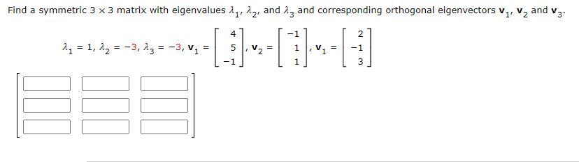 Solved Find a symmetric 3 x 3 matrix with eigenvalues lq, , | Chegg.com