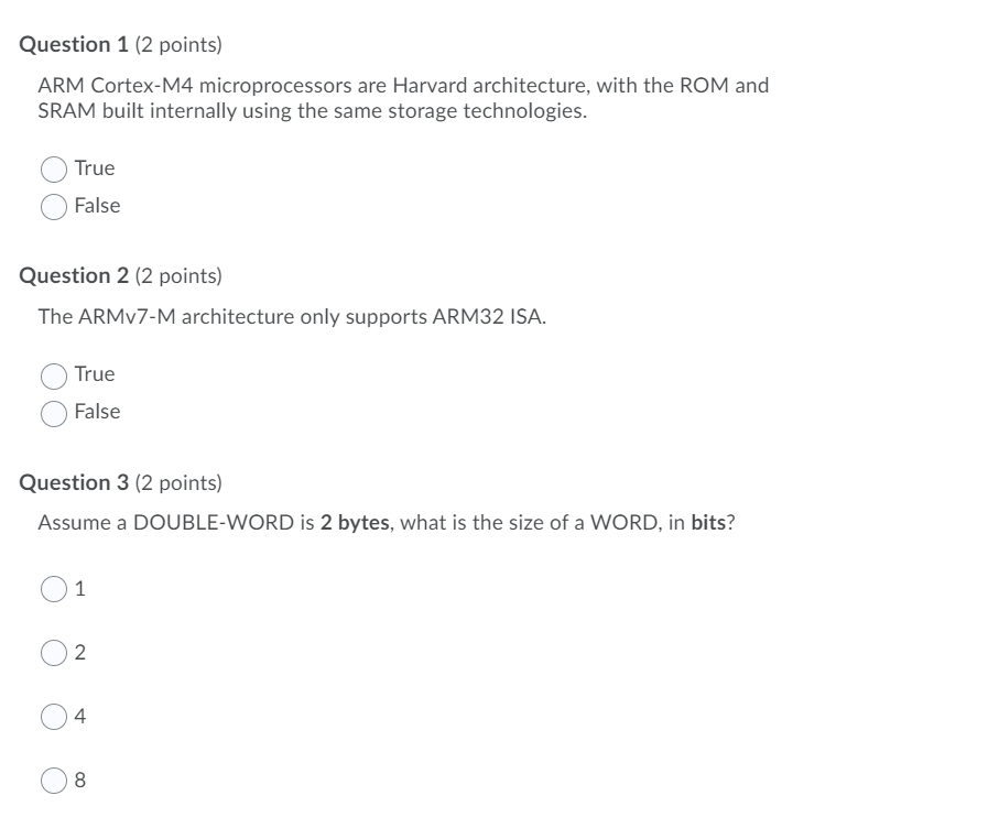 Solved Question 1 (2 points) ARM Cortex-M4 microprocessors | Chegg.com