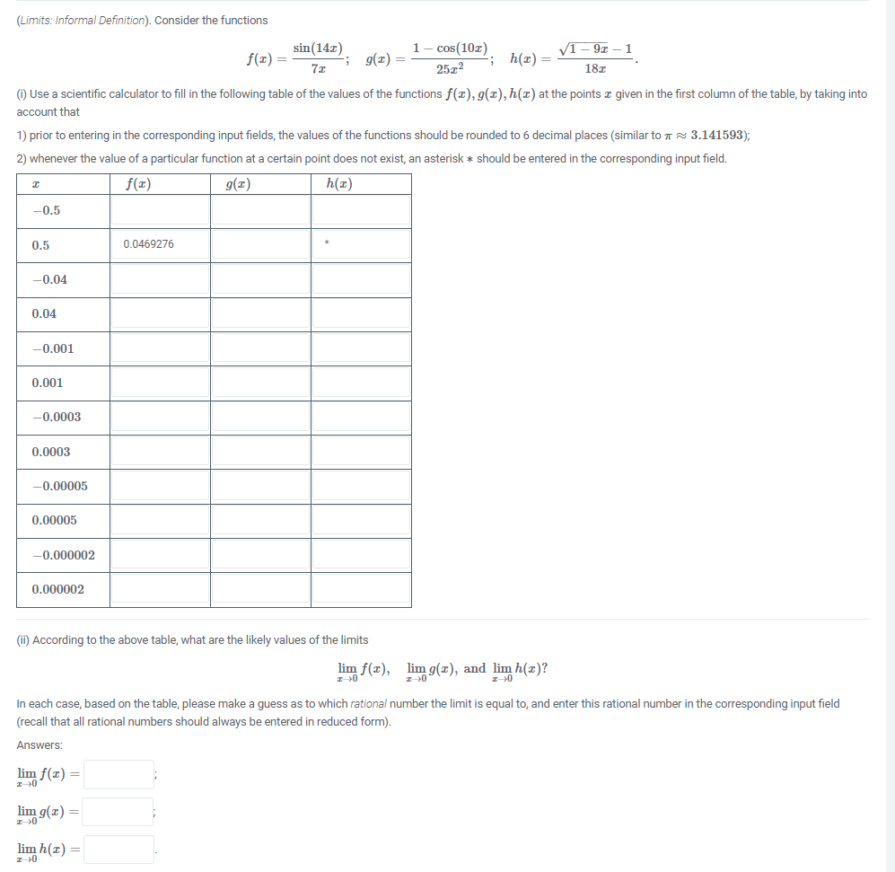 Solved (Limits: Informal Definition). ﻿Consider the | Chegg.com