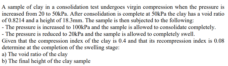 Solved A sample of clay in a consolidation test undergoes | Chegg.com
