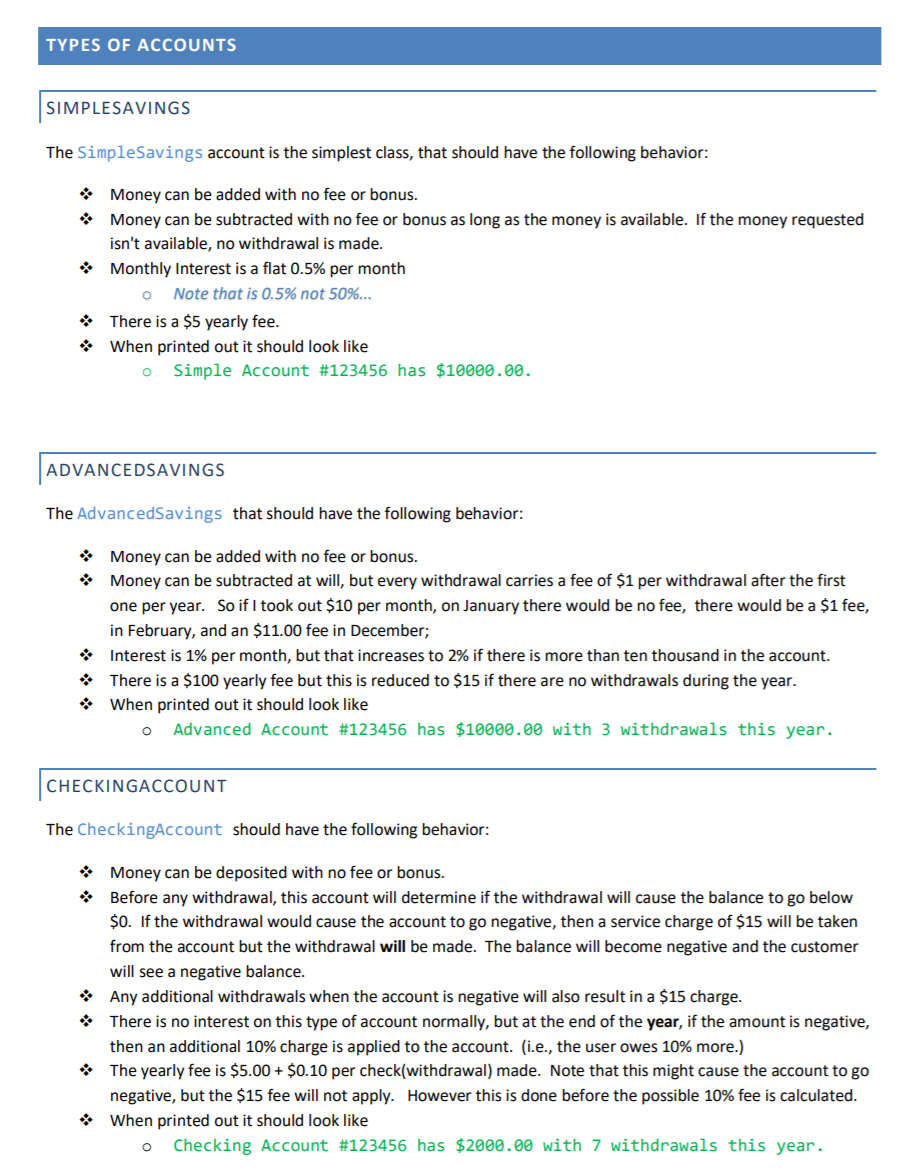 Solved CS132 – PROGRAMMING ASSIGNMENT Banking Accounts | Chegg.com