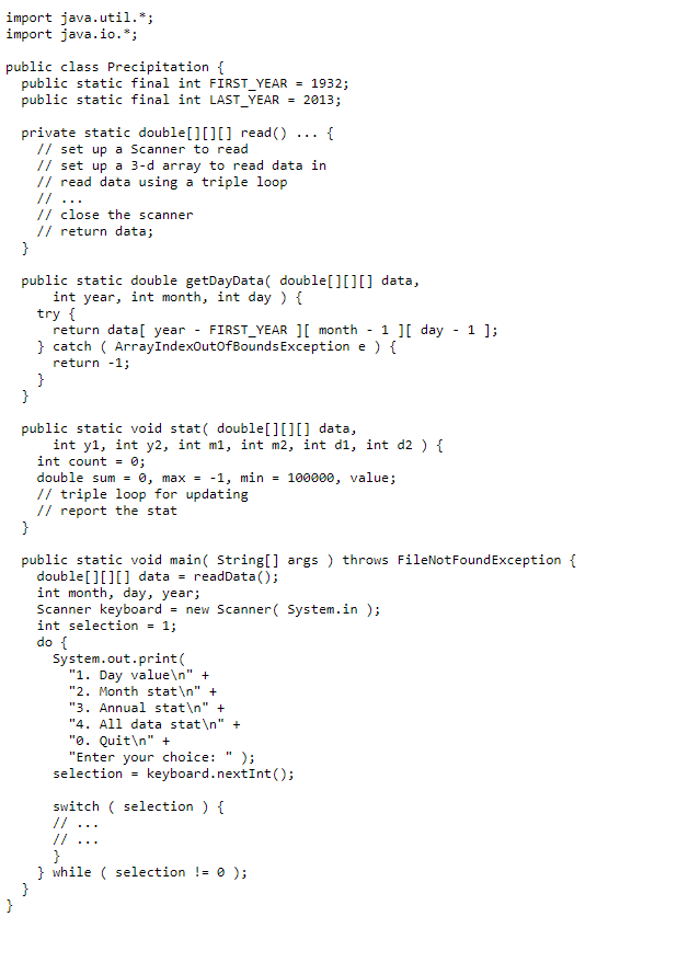 Solved In JAVA write a program, Precipitation, that reads a | Chegg.com