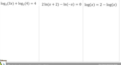 log2(3x) + logz(4) = 4 2ln(x + 2) - In(-x) = 0 log(x) | Chegg.com