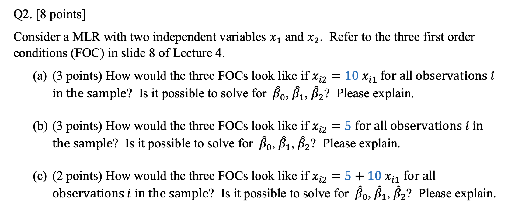Consider a MLR with two independent variables x1 and | Chegg.com