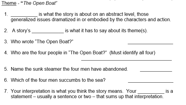 Solved Theme - "The Open Boat" 1. is what the story is about | Chegg.com
