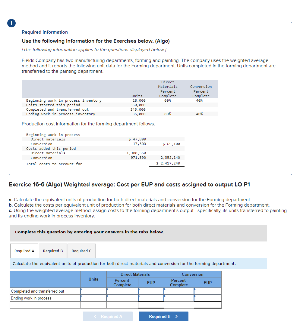 Solved Exercise 16-6 (Algo) Weighted average: Cost per EUP | Chegg.com