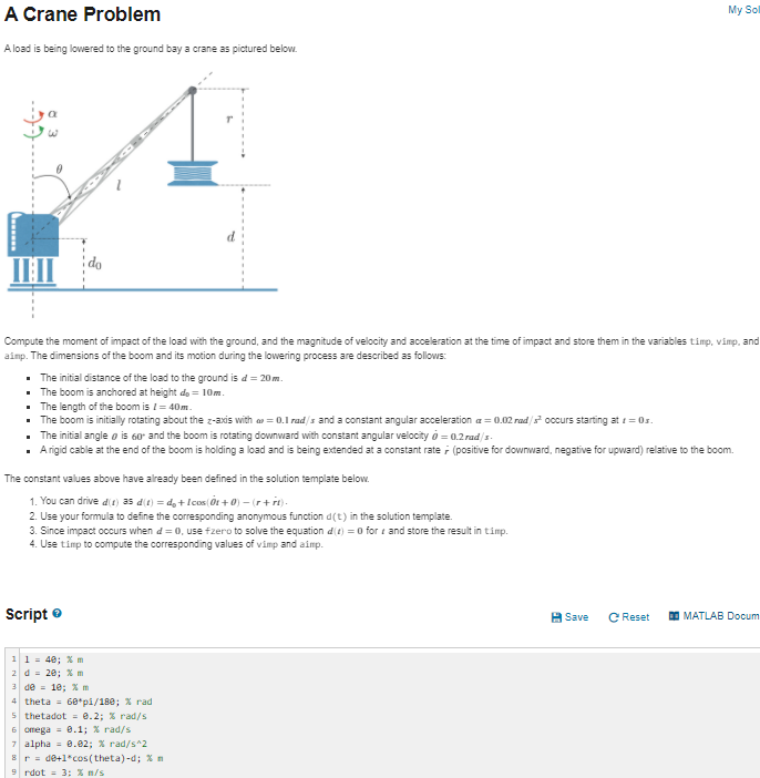 Solved My So A Crane Problem A load is being lowered to the | Chegg.com