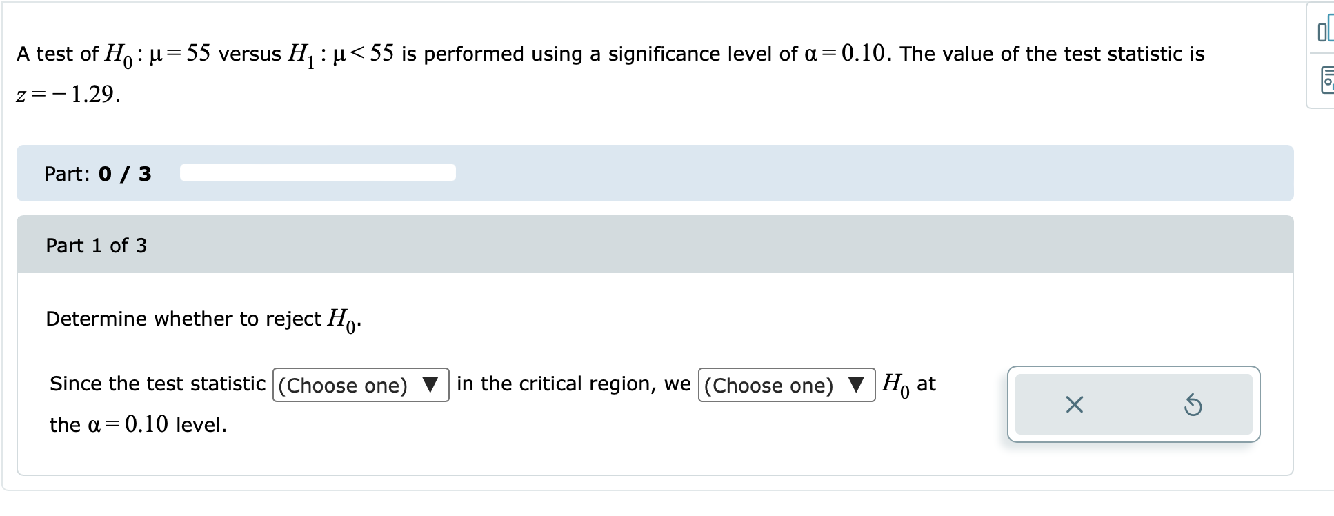Solved A test of H0:μ=55 versus H1:μ