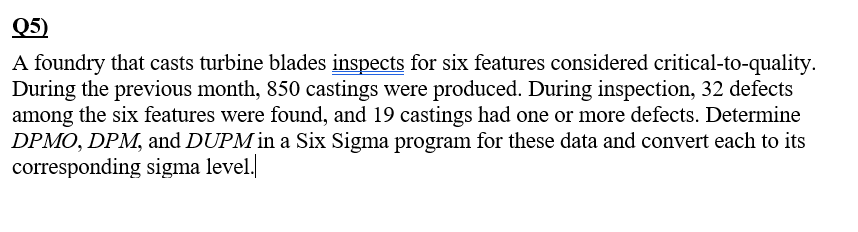 Solved Q5) A foundry that casts turbine blades inspects for | Chegg.com