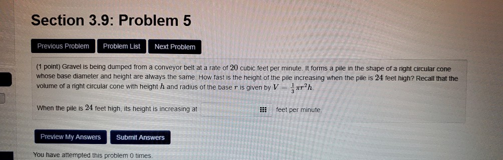Solved Section 3.9: Problem 1 Previous Problem Problem List | Chegg.com