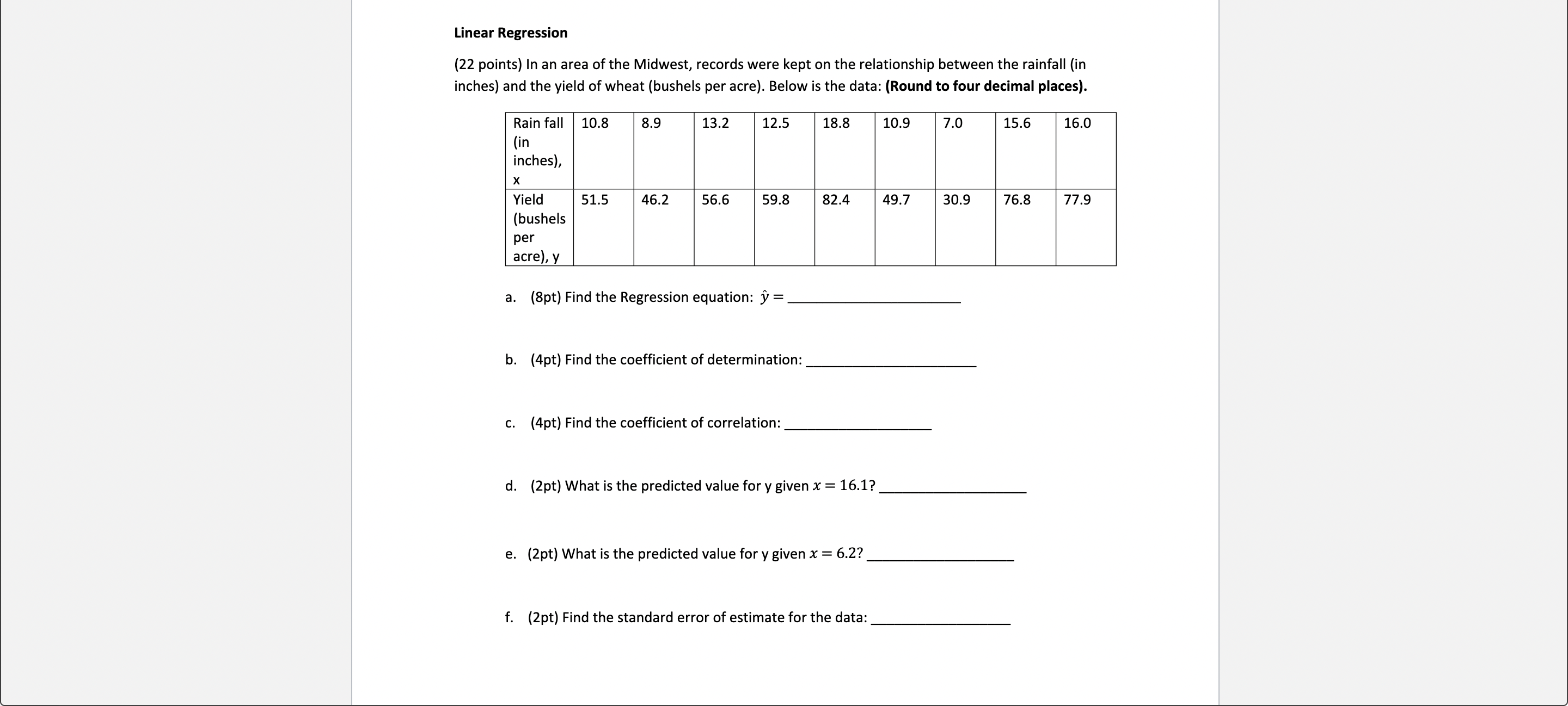 Solved Linear Regression (22 points) In an area of the | Chegg.com