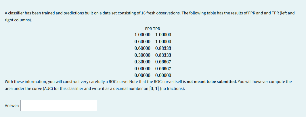 Solved A classifier has been trained and predictions built | Chegg.com