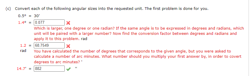 Solved (c) ﻿Convert each of the following angular sizes into | Chegg.com