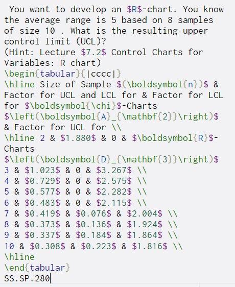 Solved You want to develop an $R$-chart. You know the | Chegg.com