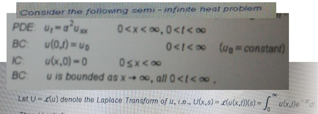 Solved Consider the followang semi-infinite neat problem PDE | Chegg.com