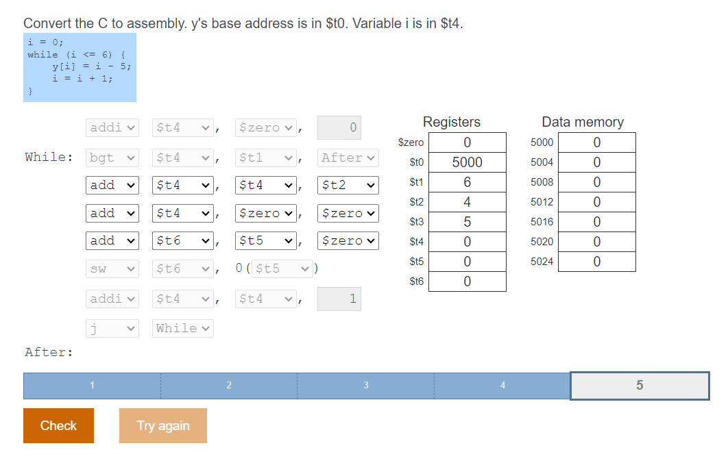 Solved Convert the C to assembly. y's base address is in | Chegg.com