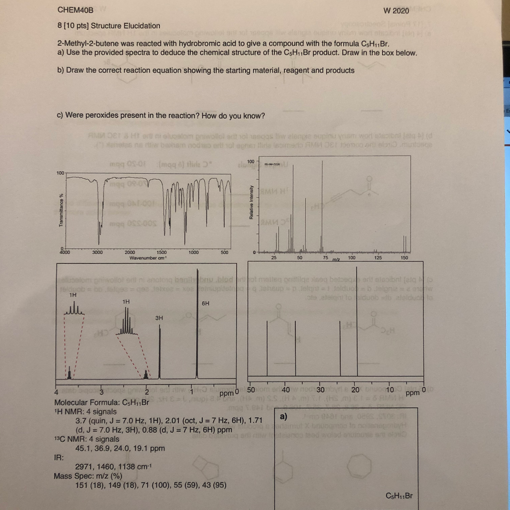 Solved CHEM40B W 2020 8 [10 pts) Structure Elucidation | Chegg.com