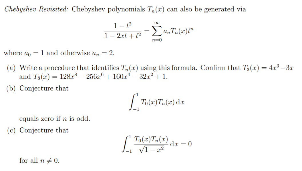Solved Chebyshev Revisited Chebyshev Polynomials Tn X Can
