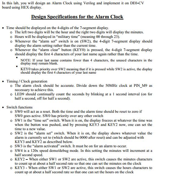 In this lab, you will design an Alarm Clock using | Chegg.com