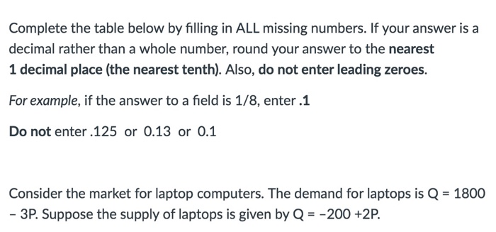 Solved Complete the table below by filling in ALL missing | Chegg.com