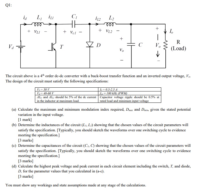 Solved The circuit above is a 4th order de-dc converter | Chegg.com