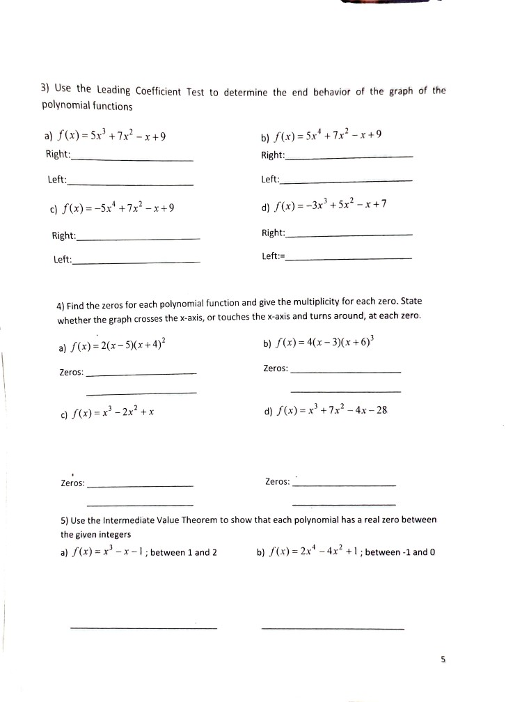 Solved 3) Use the Leading Coefficient Test to determine the | Chegg.com