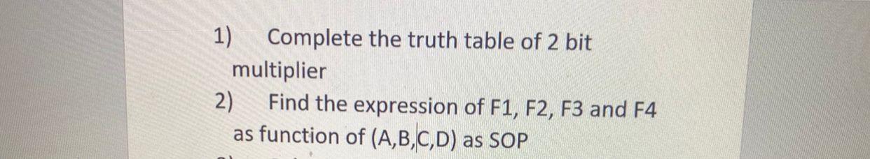 Solved 1) Complete the truth table of 2 bit multiplier 2) | Chegg.com
