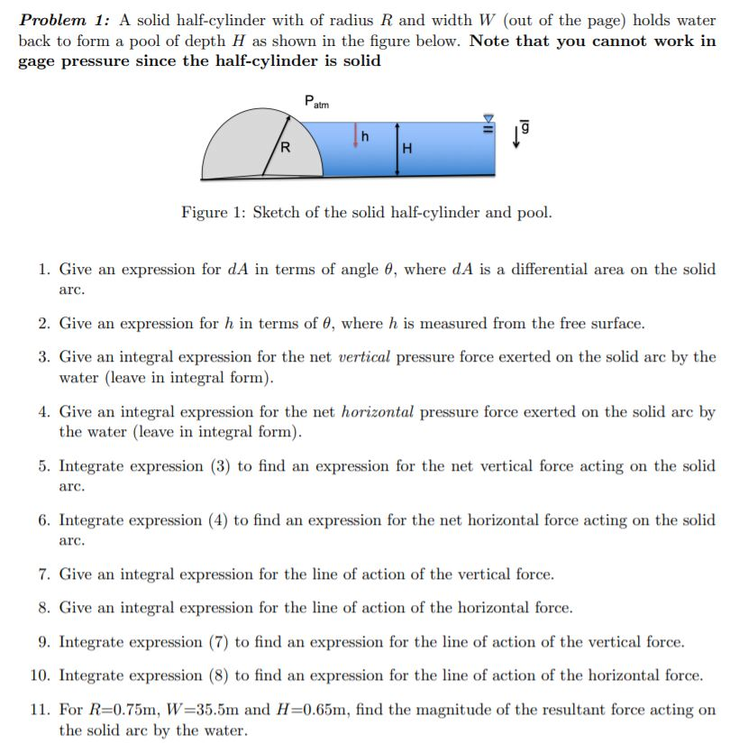 Solved Problem 1: A solid half-cylinder with of radius R and | Chegg.com
