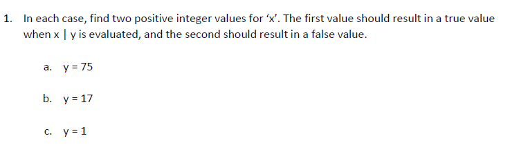 Solved 1. In each case, find two positive integer values for | Chegg.com