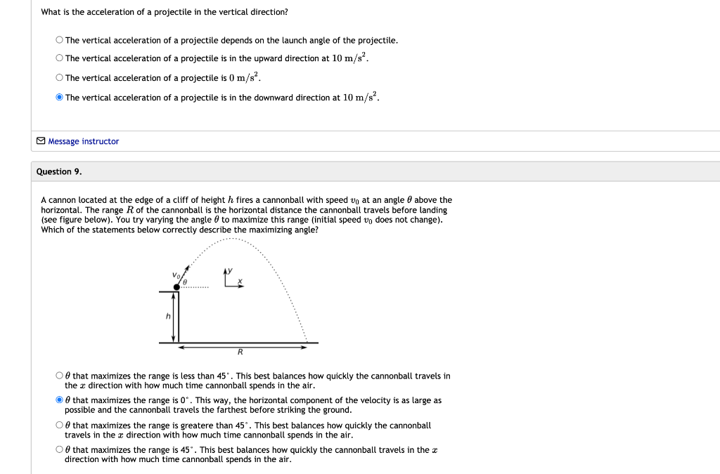 Solved What is the acceleration of a projectile in the | Chegg.com