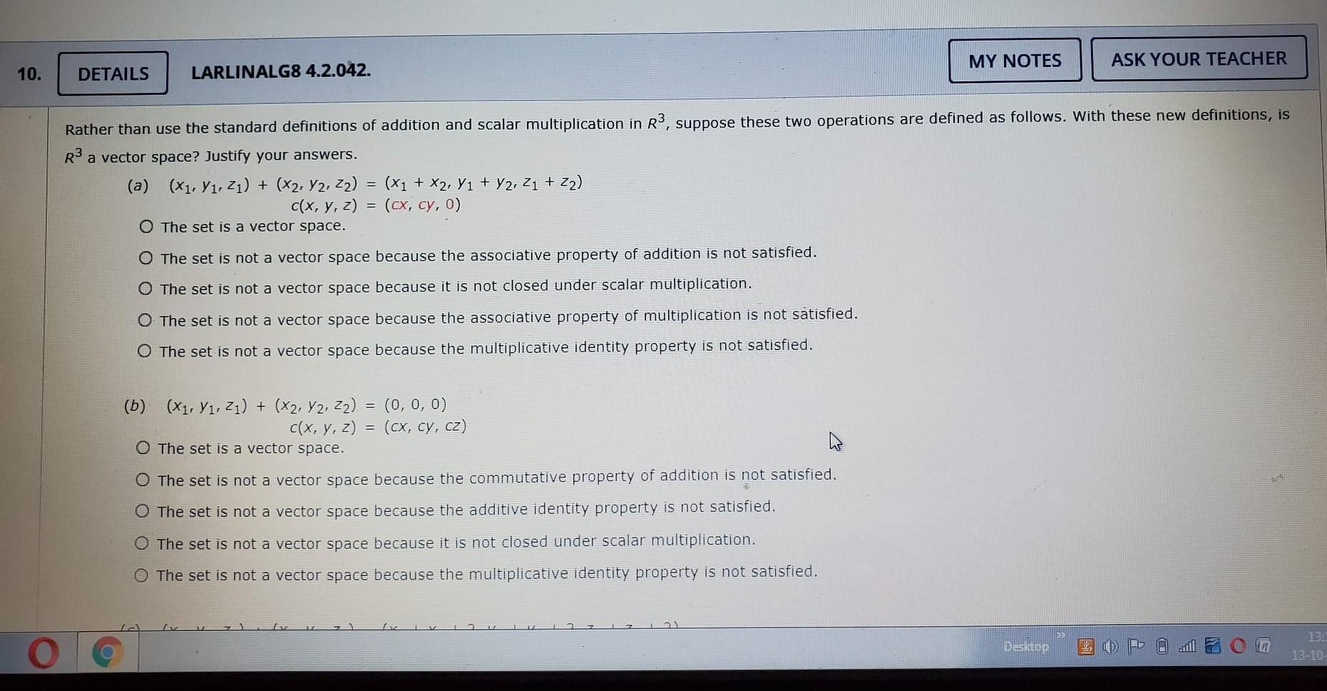 Solved MY NOTES ASK YOUR TEACHER 10. DETAILS LARLINALG8 | Chegg.com