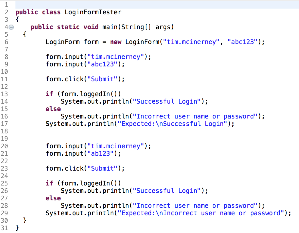 Solved 10 /** 2 A class for simulating a login form. 3 */ 4 | Chegg.com