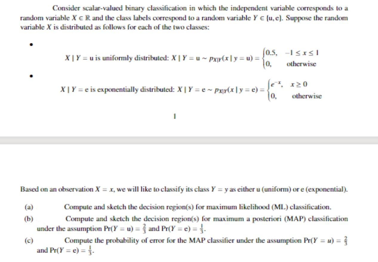 Consider scalar-valued binary classification in which | Chegg.com