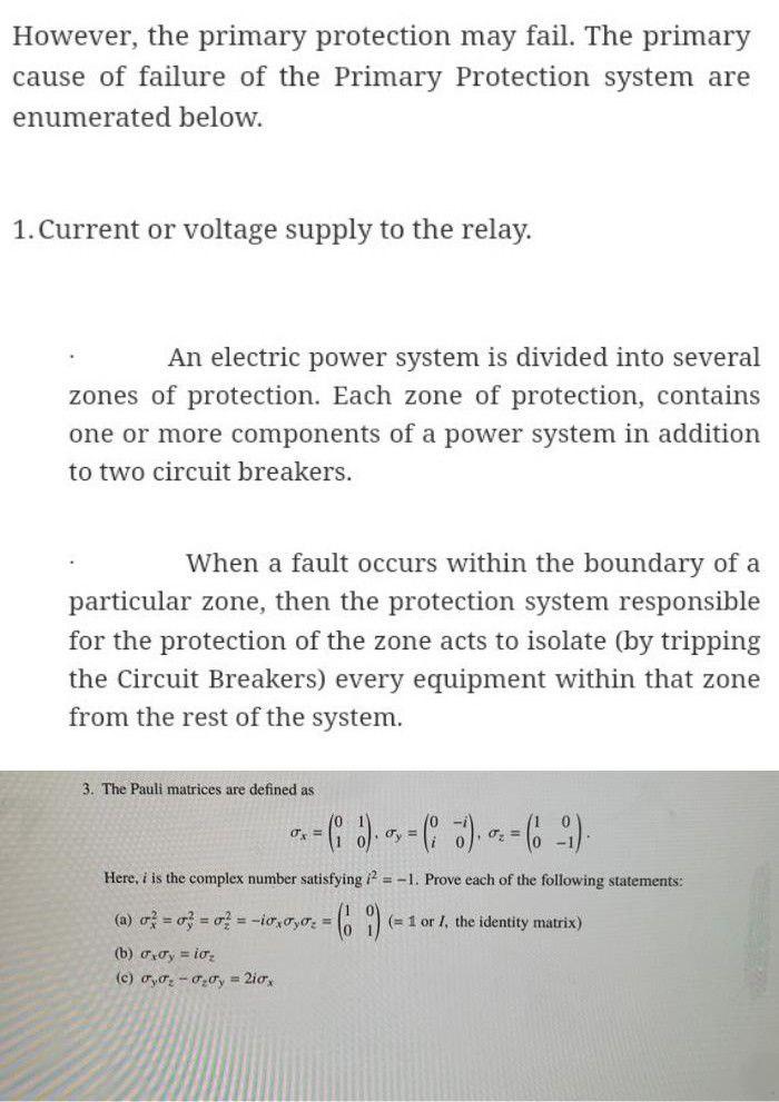 Solved However, the primary protection may fail. The primary | Chegg.com