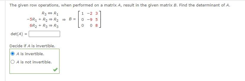 Solved The given row operations, when performed on a matrix | Chegg.com