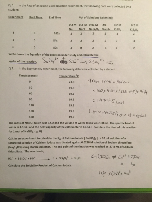 Solved In the Rate of an Iodine Clock Reaction experiment, | Chegg.com